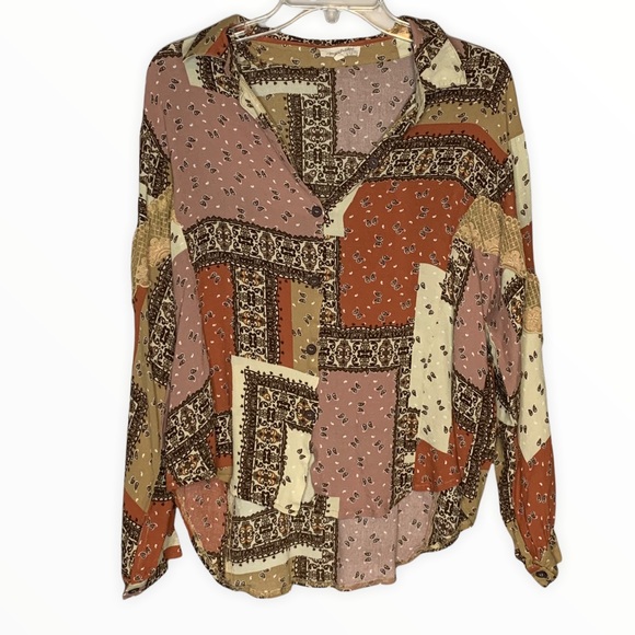 Mystree | Tops | Mystree Patchwork Long Sleeve Button Up Lightweight ...